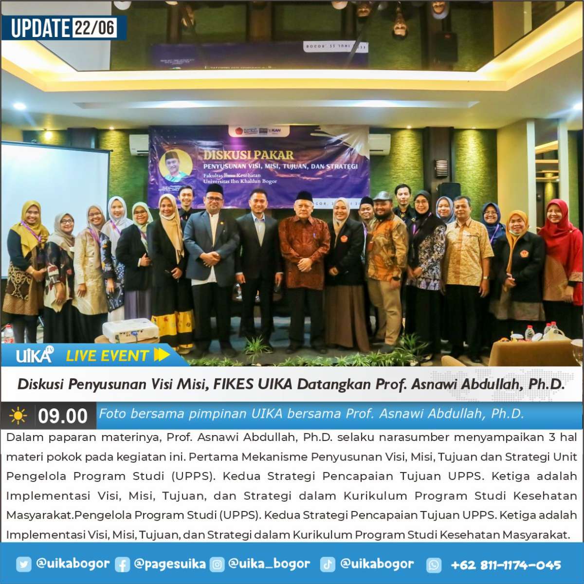 Diskusi Penyusunan Visi Misi, FIKES UIKA Datangkan Prof. Asnawi ...