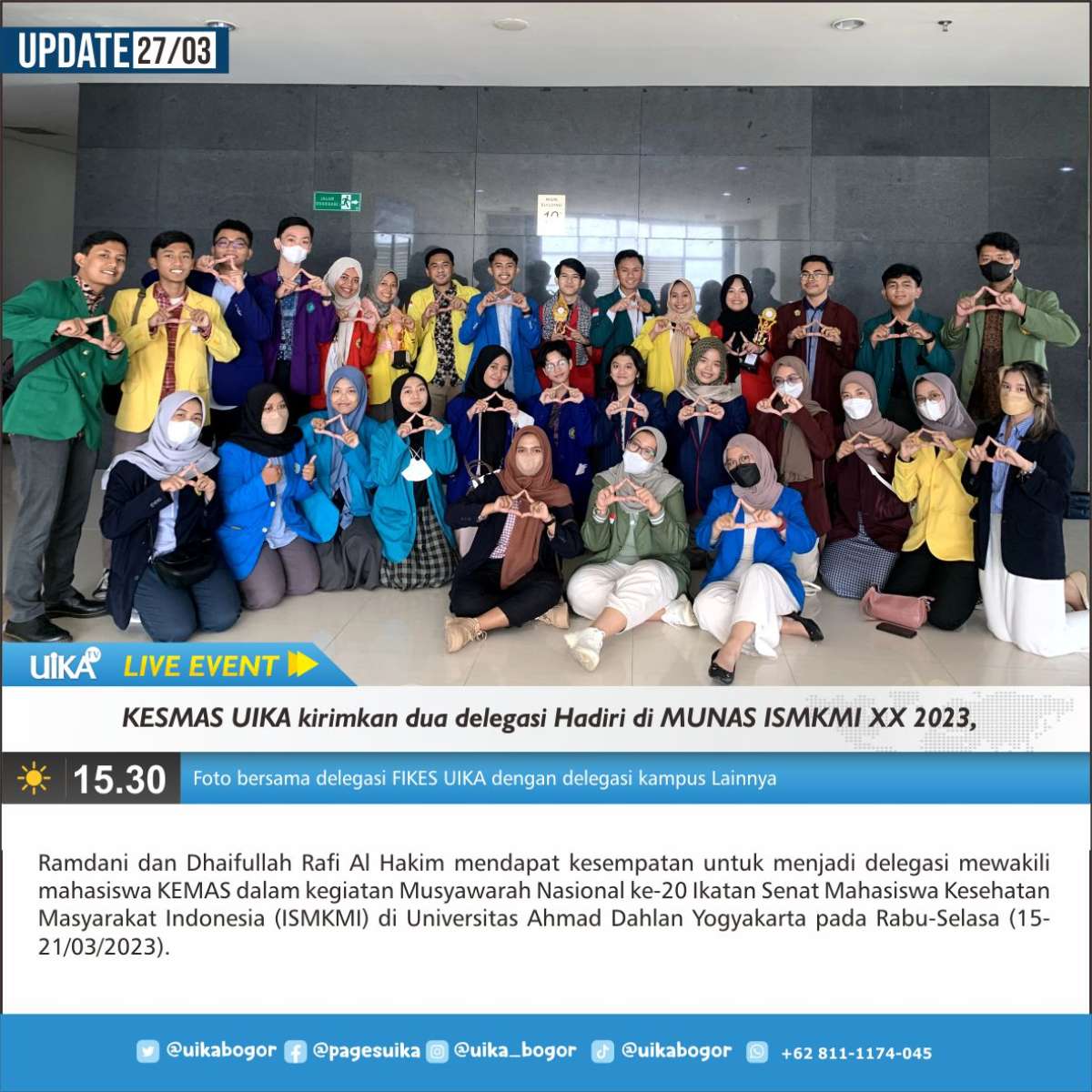 KESMAS UIKA kirimkan dua delegasi Hadiri di MUNAS ISMKMI XX 2023,